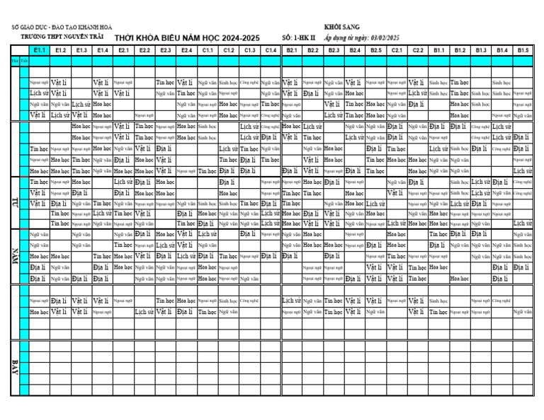 TKB So 1-Hkii-24-25 (Theo Mon) - Sang | PDF