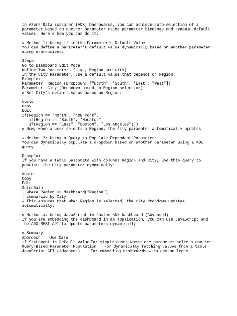 Set A Paramater Value Automatically in ADX Dashboard | PDF