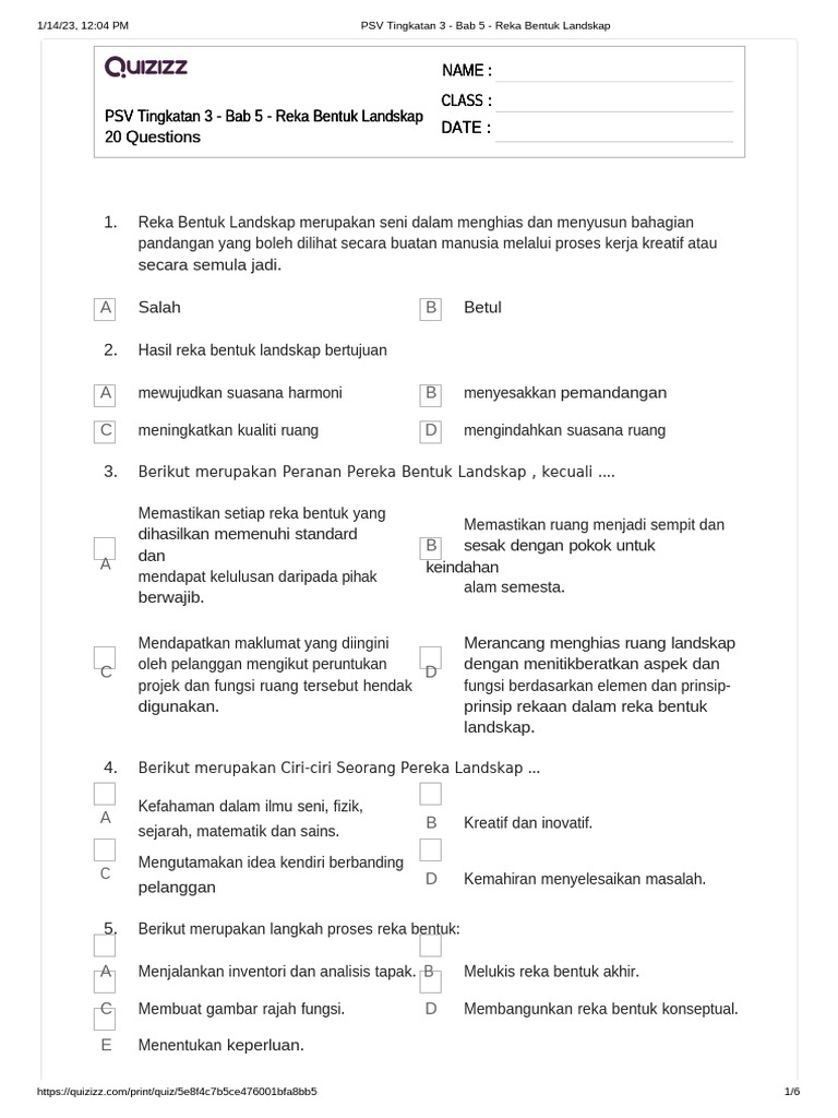 PSV Tingkatan 3 Bab 5 Reka Bentuk Landskap | PDF