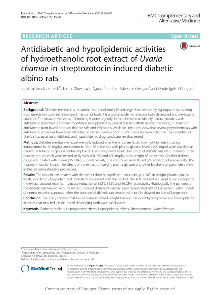 Antidiabetic and Hypolipidemic Activities of Hydro | PDF | Diabetes ...