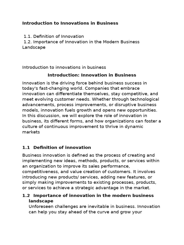 Understanding Business Innovations | PDF