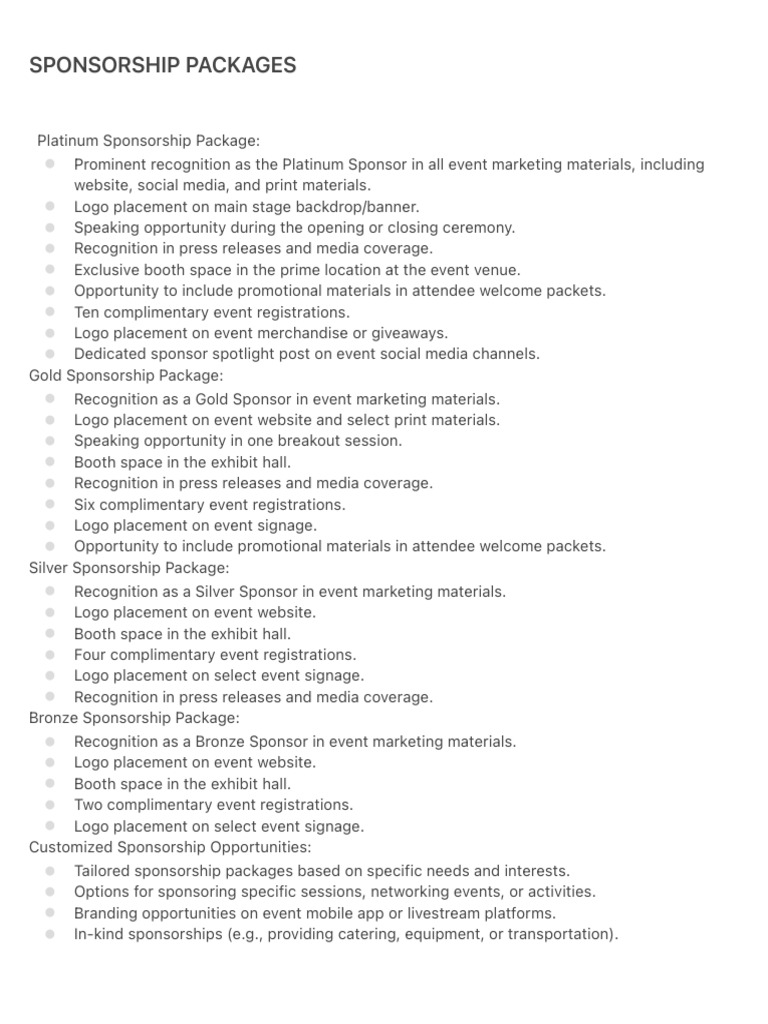 Sponsorship Package Overview | PDF