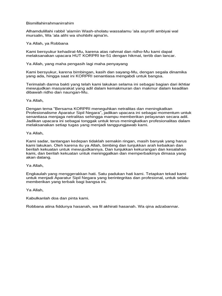 Doa Hut Korpri 2022 | PDF