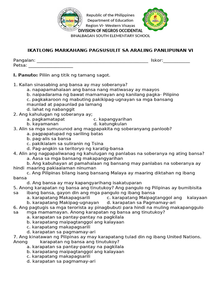 aralpanVI 3rdQ Exam | PDF