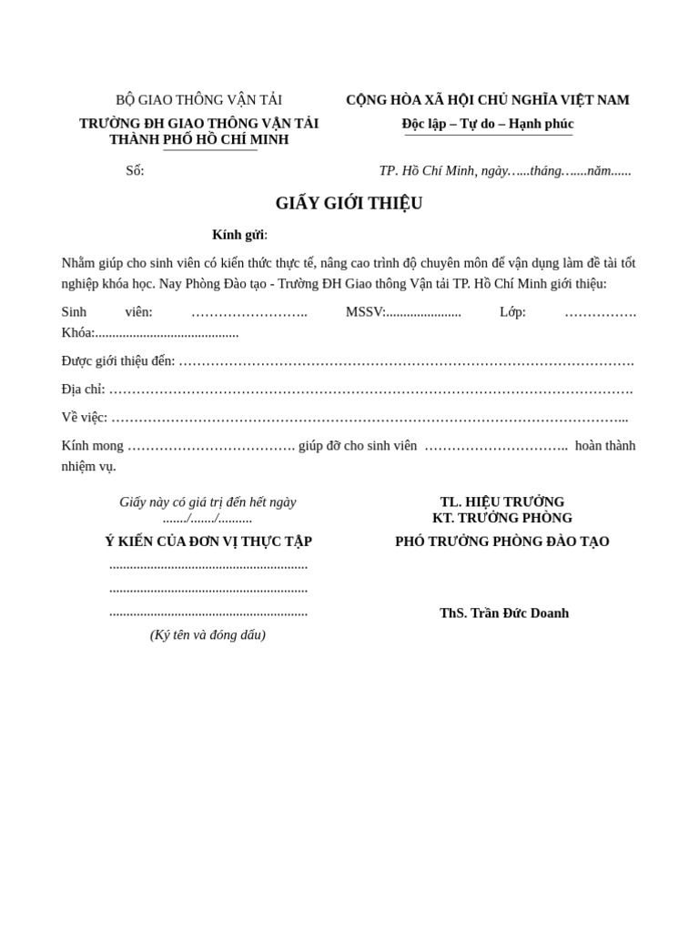 Mau Giay Gioi Thieu Thuc Tap 1 | PDF