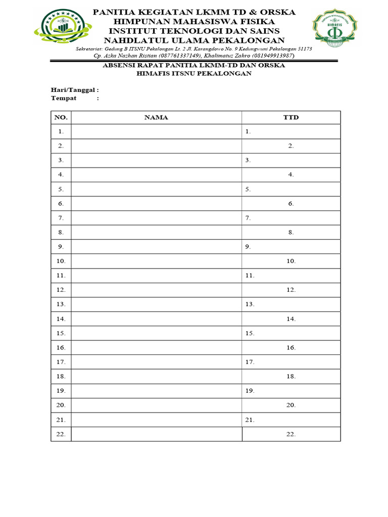 Absensi Rapat LKMM-TD Orska | PDF