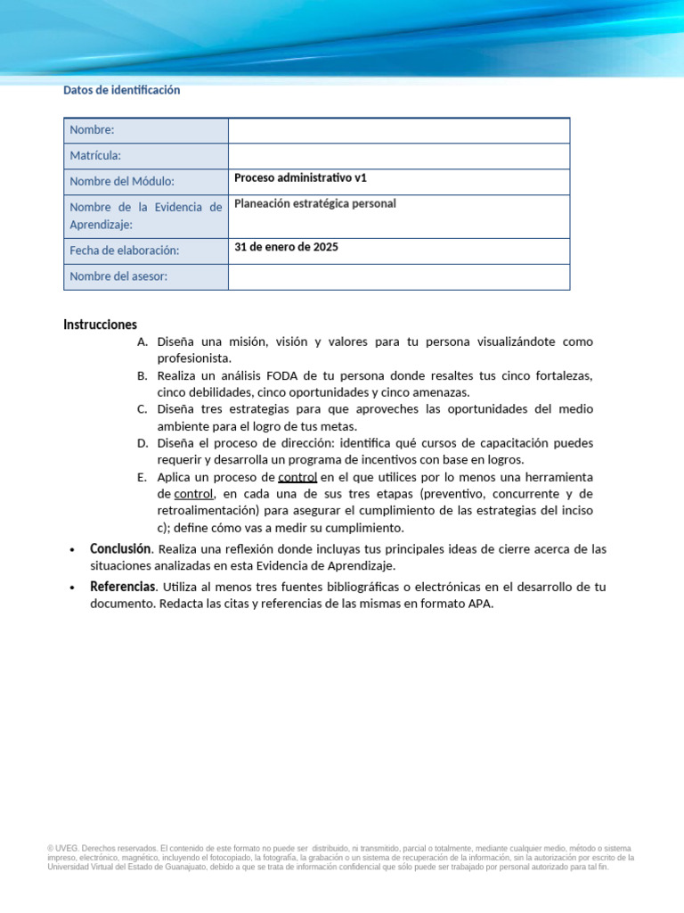 Planeación Estratégica Personal en Administración | PDF | Análisis FODA ...
