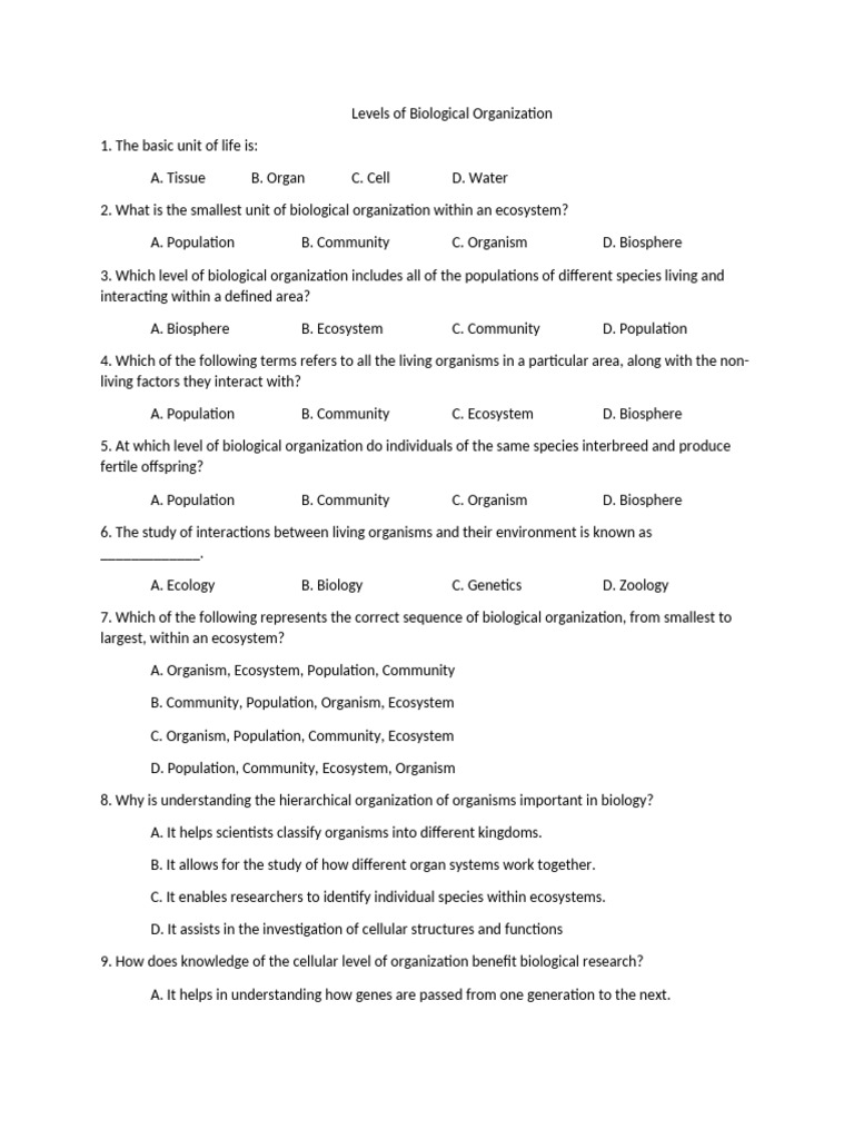 Levels of Biological Organization | PDF | Biology | Organisms