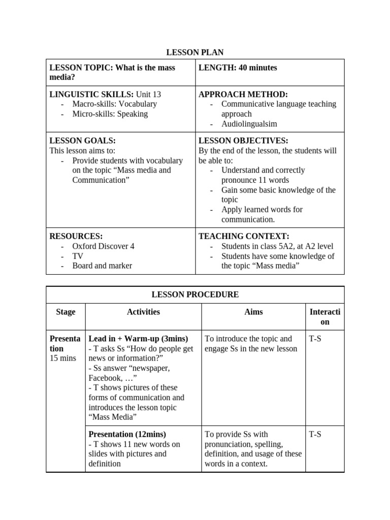 Lesson Plan - Unit 13 Vocab | PDF | Vocabulary | Cognition