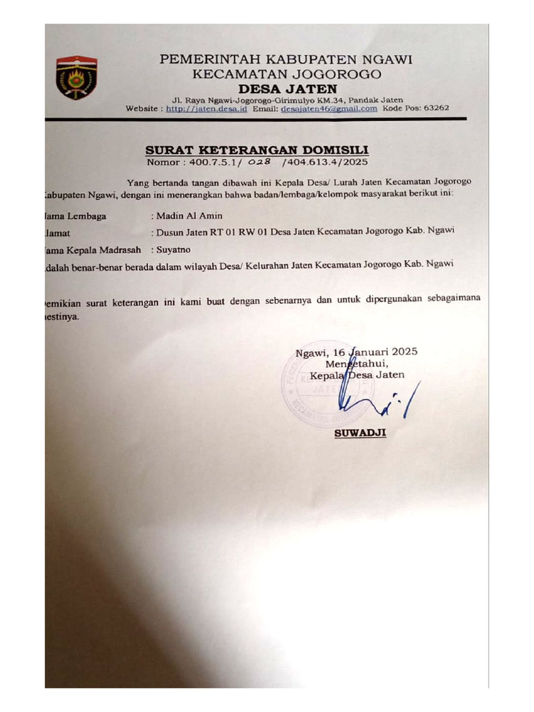 Surat Keterangan Domisili Madin Al Amin 2025 | PDF