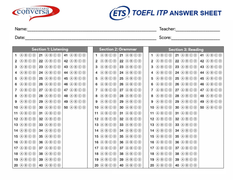 TOEFL Answer Sheet | PDF