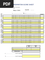 Score Sheet Badminton | PDF