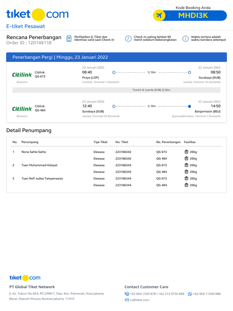 E-Tiket Penerbangan Citilink dan Info Penting | PDF