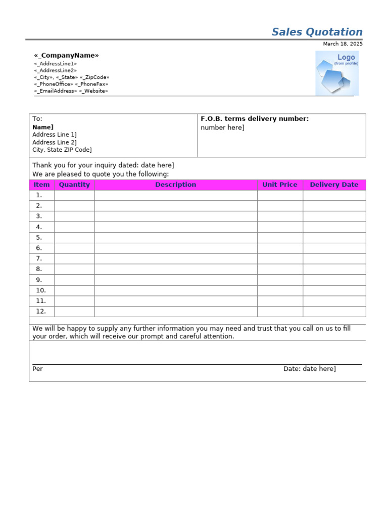 Sales Quotation Template for Clients | PDF