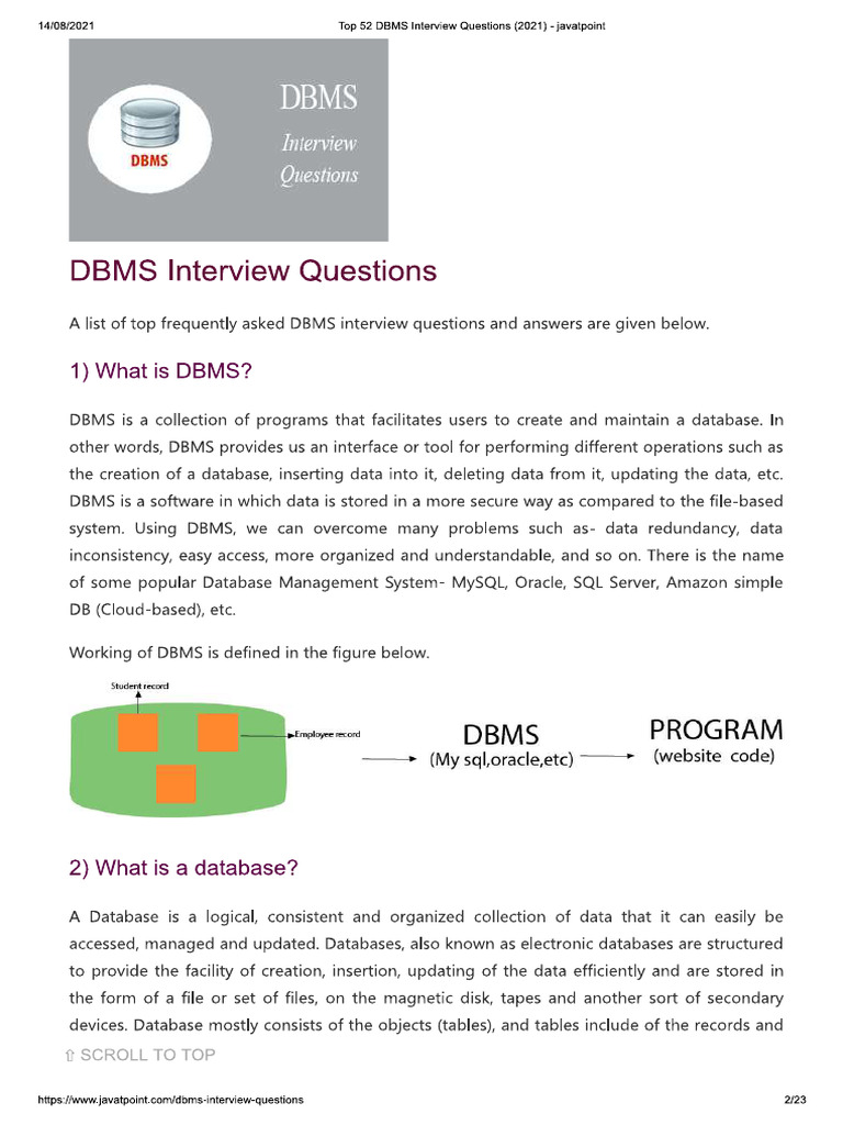 DBMS Interview1-Merged-1 | PDF | Database Index | Relational Database