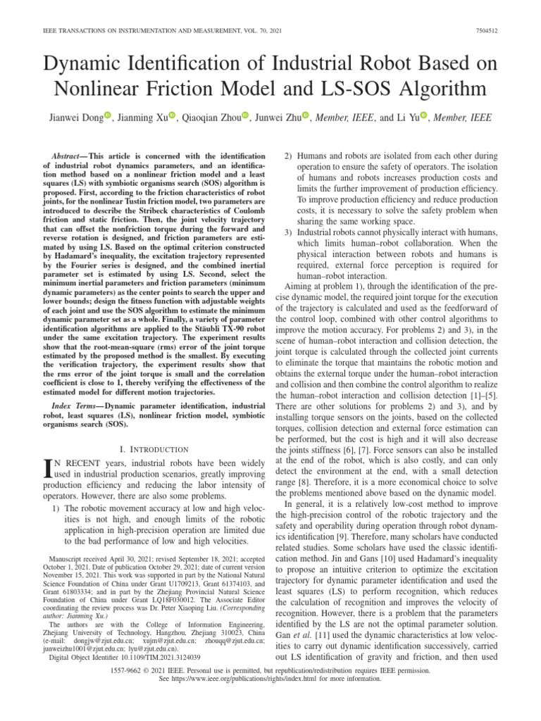 Dynamic Identification of Industrial Robot Based On Nonlinear Friction Model and | PDF ...