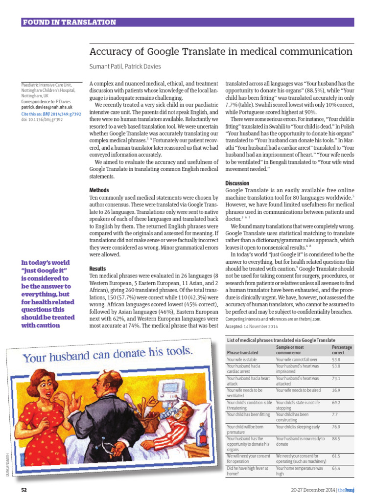 Google Translate's Medical Accuracy Issues | PDF | Translations | Grammar
