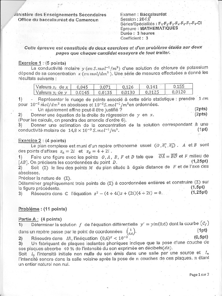 Orniformation Baccalaureat F1 2018 Epreuve Mathematique | PDF