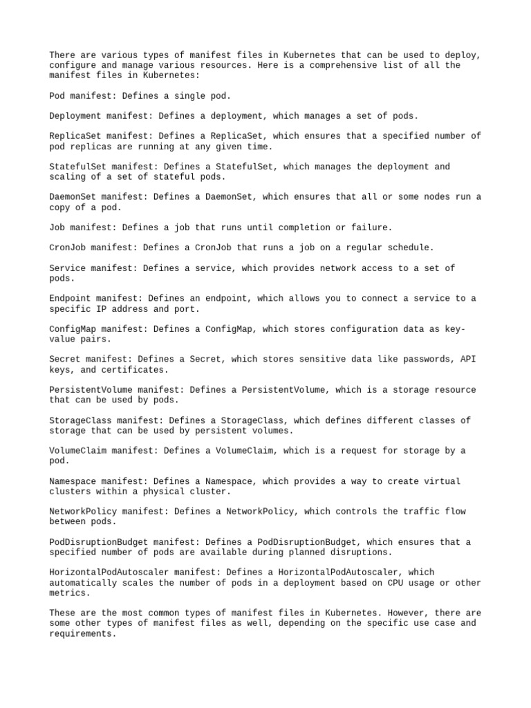 Kubernetes Manifest File Types | PDF