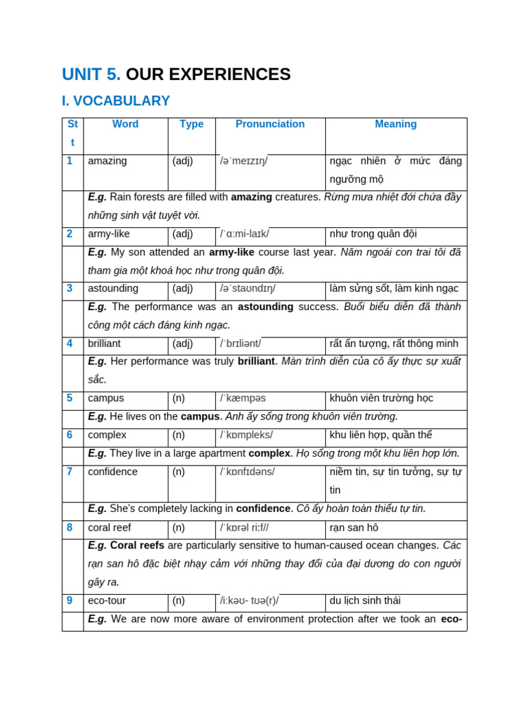 Unit 5. Our Experiences | PDF