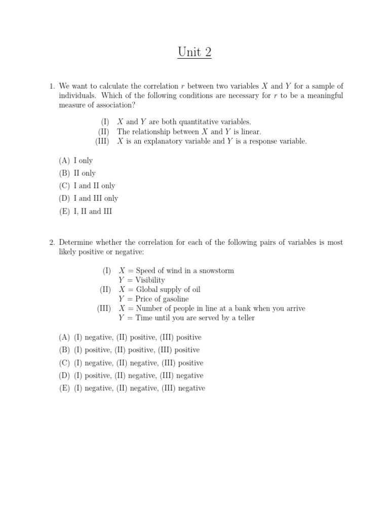 Unit 2 Practice Questions | PDF | Linear Regression | Errors And Residuals