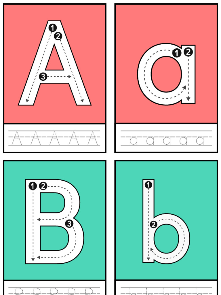 Alphabet Tracing Handwriting Flashcards in Colorful Dotted Style ...