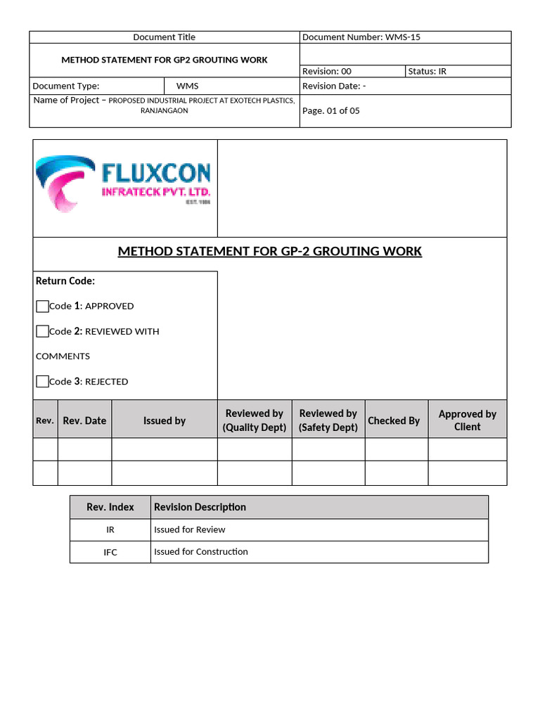 15 Wms-Method Statement For GP-2 Grout Work | PDF | Concrete | Building ...