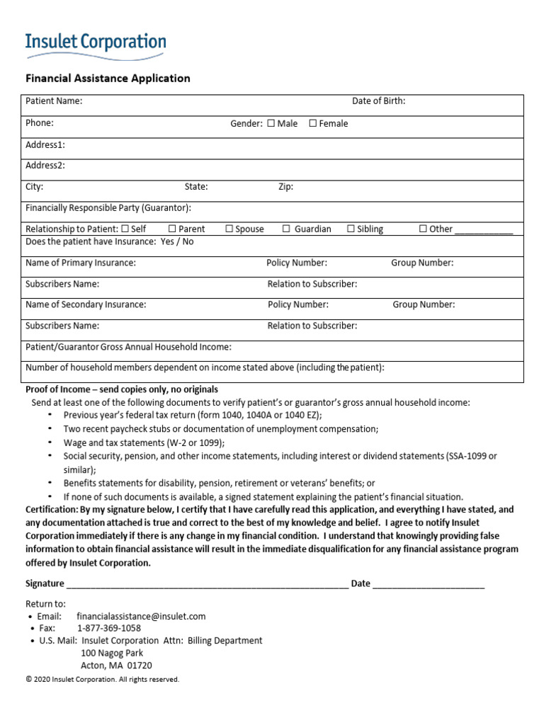 Insulet Financial Assistance Application | PDF | Social Security ...