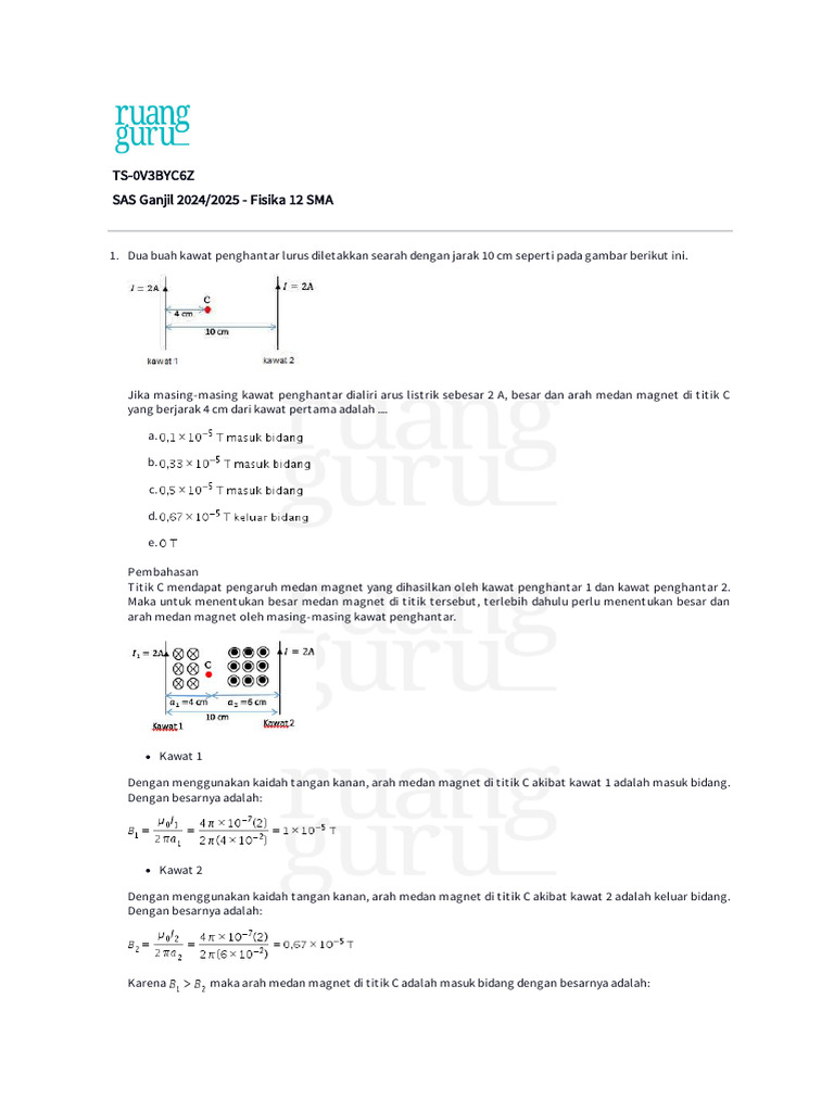 SAS Ganjil 2024 - 2025 - Fisika 12 SMA - Pembahasan | PDF