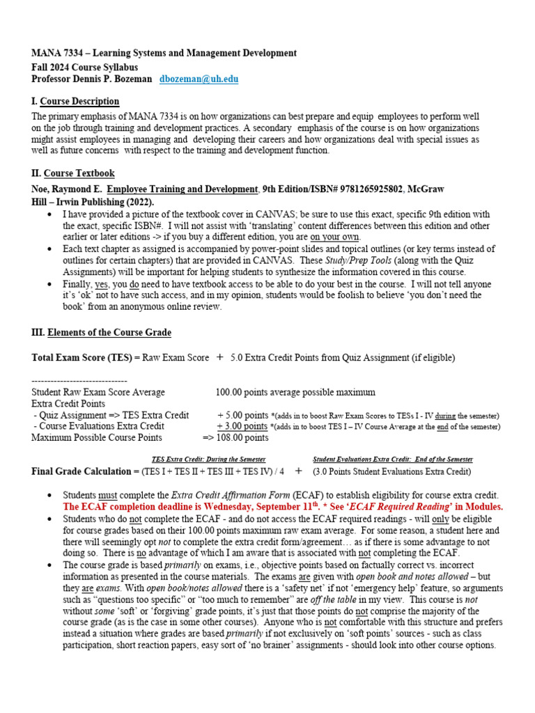 MANA 7334 Course Syllabus Fall 2024 | PDF | Ellipsis | Multiple Choice