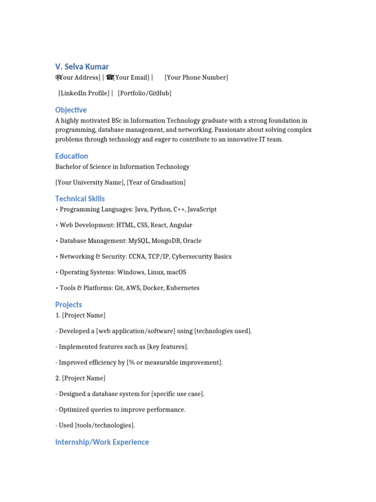 BSC IT Resume Template | PDF