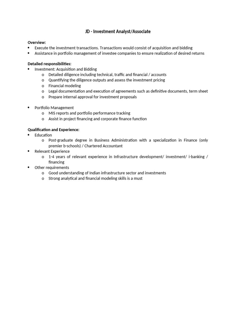 JD - Analyst-Associate Investment | PDF