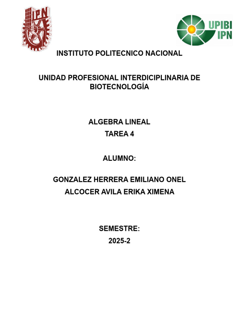 Logo UPIBI y Tarea de Álgebra Lineal | PDF