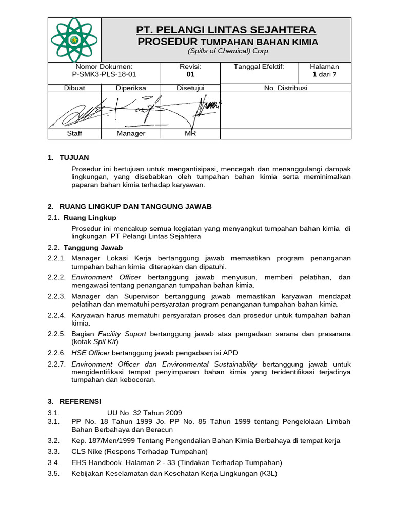 Prosedur Penanganan Tumpahan Kimia | PDF