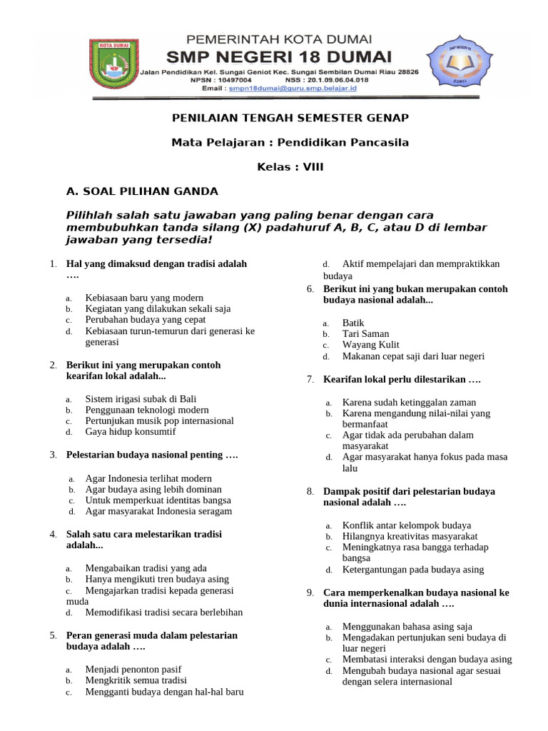 Soal PTS Genap PP Kelas Viii | PDF