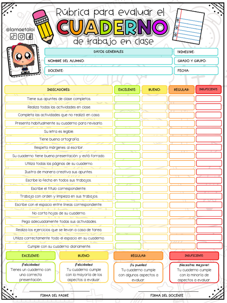 Rúbrica para Evaluar Cuadernos | PDF | Cuaderno