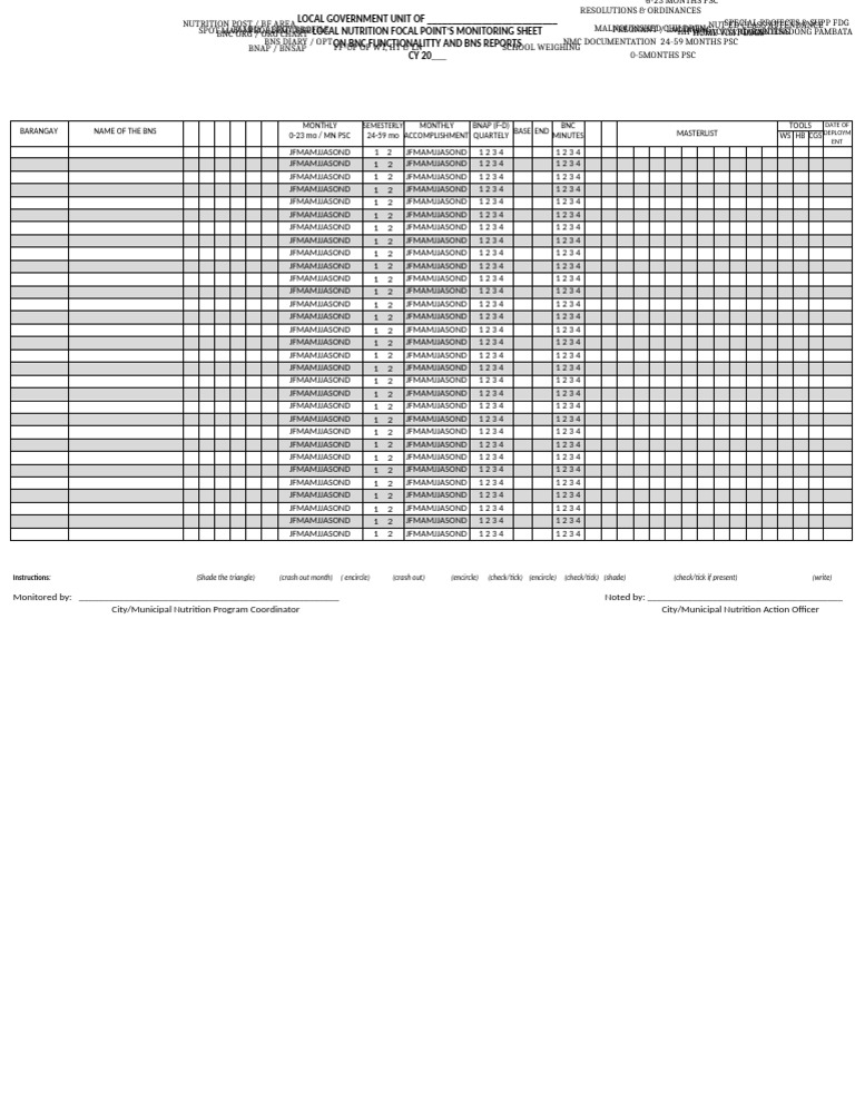 Local Nutrition Monitoring Sheet | PDF