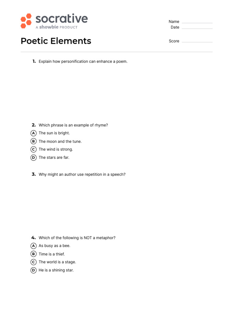 Quiz Poetic Elements | PDF