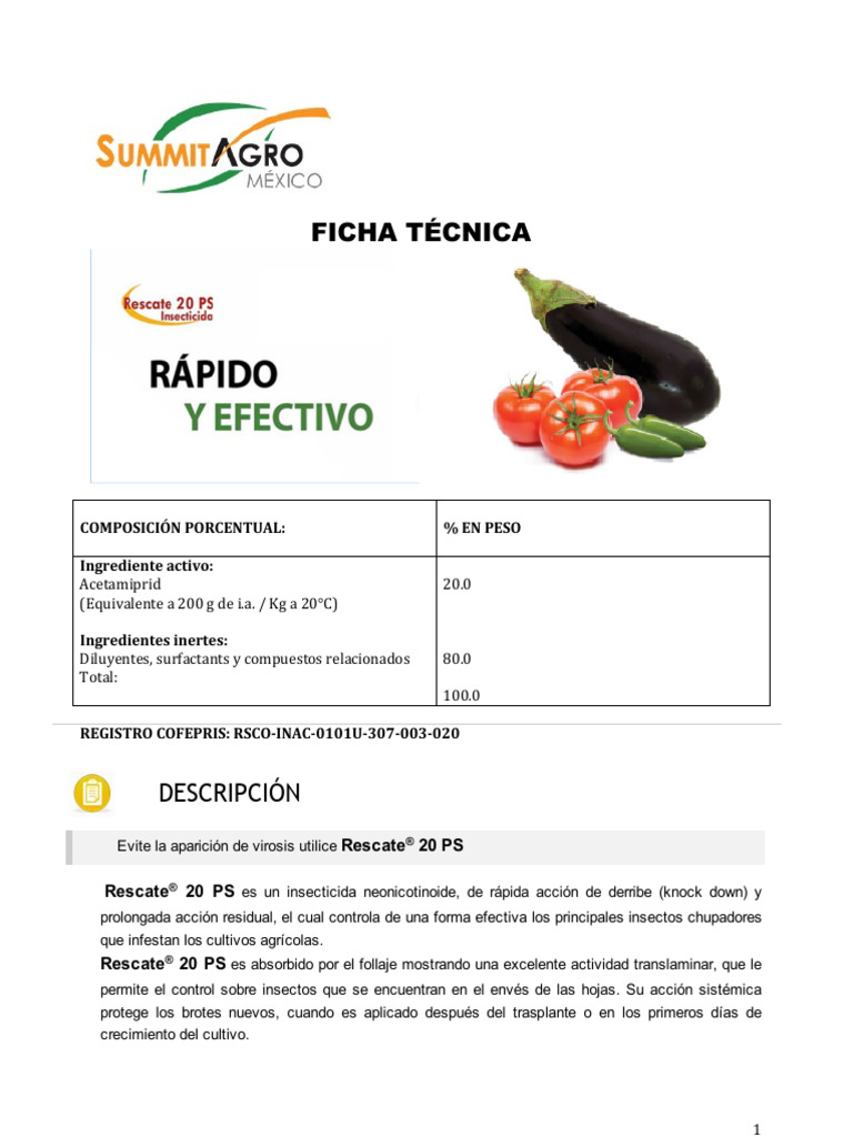 Ficha Tec Rescate 20 PS 2021 | PDF | Insectos