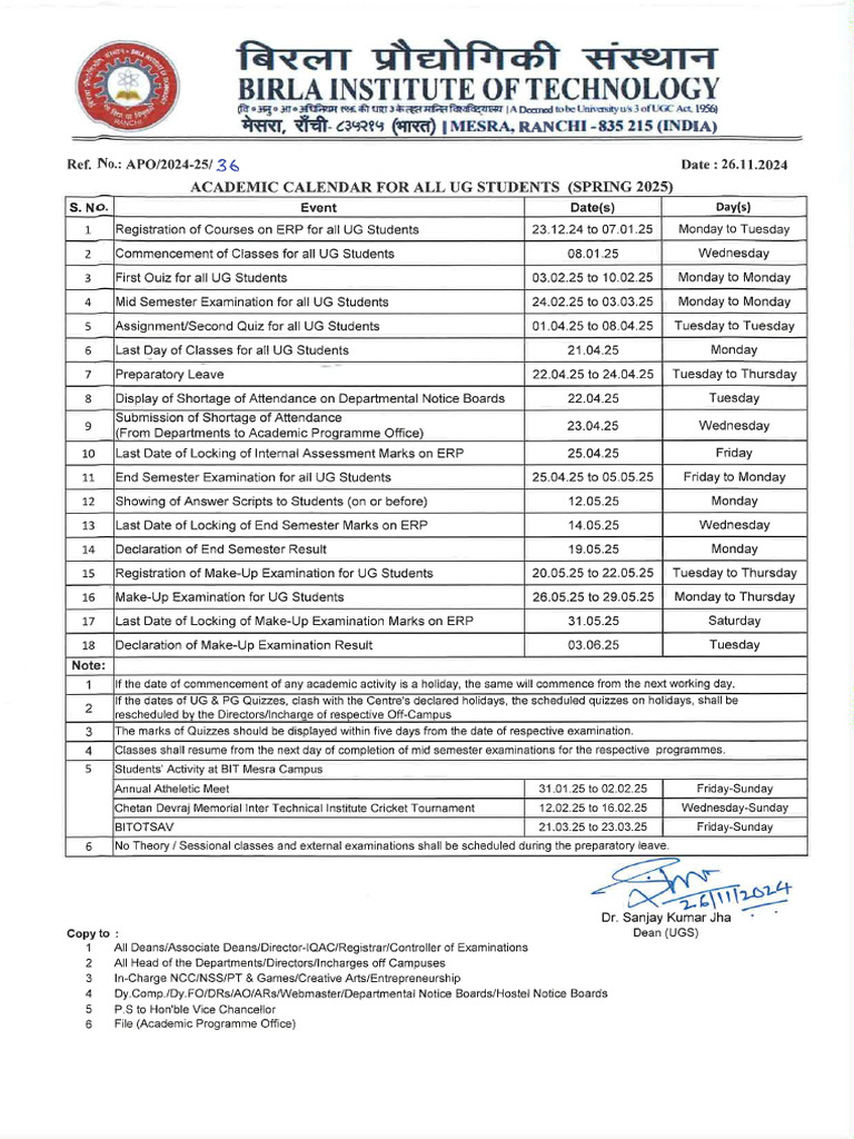 Academic Calendar Spring 2025 Sp 2025 For All Ug Students Pdf