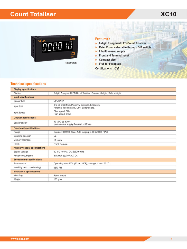 Selec XC10 Counter Manual | PDF | Switch | Alternating Current