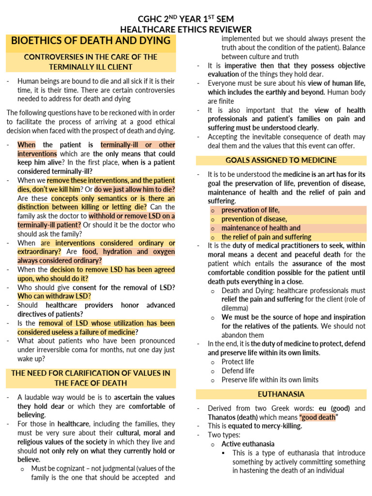 Healthcare Ethics: Death & Dying Issues | PDF | Organ Donation ...