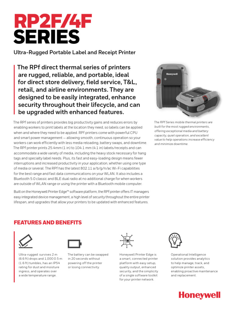 RP4F-Portable Printers Series Datasheet | PDF | Printer (Computing) | Bluetooth