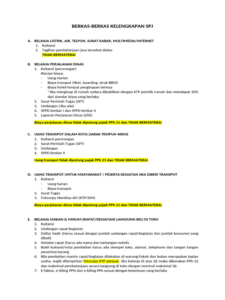 Panduan Lengkap Berkas SPJ dan Biaya Dinas | PDF