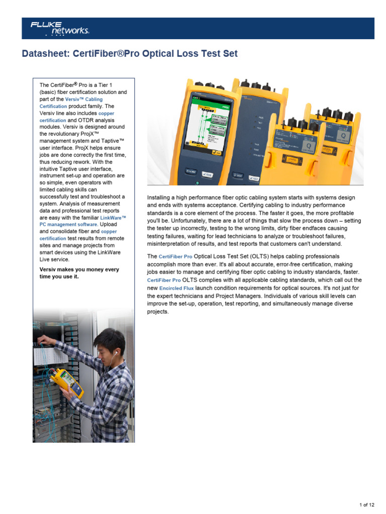 Datasheet CertiFiberÂ®Pro Optical Loss Test Set-14481-4263391D | PDF ...