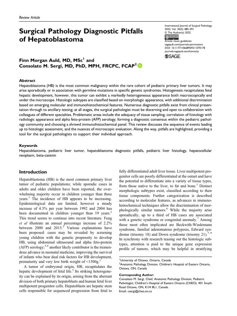 Surgical Pathology Diagnostic Pitfalls of Hepatoblastoma | PDF ...