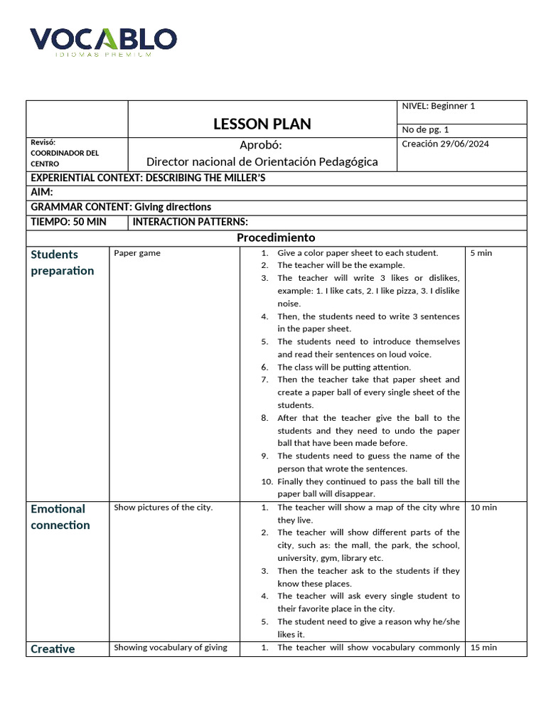 LESSON PLAN B1 - UNIT 5 - LESSON 4 Giving Instructions | PDF | Human ...