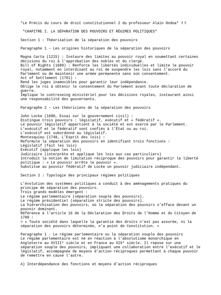Séparation des pouvoirs et régimes politiques | PDF | Politique ...