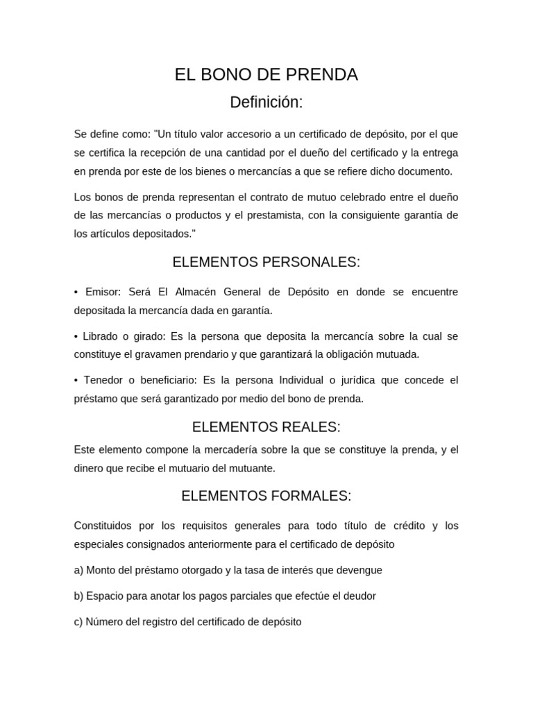 El Bono de Prenda | PDF | Servicios financieros | Finanzas personales