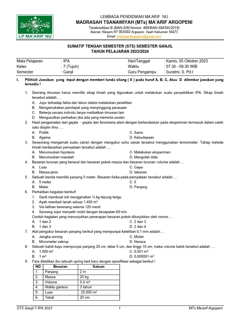 IPA STS Ganjil 2023 - 2024 | PDF